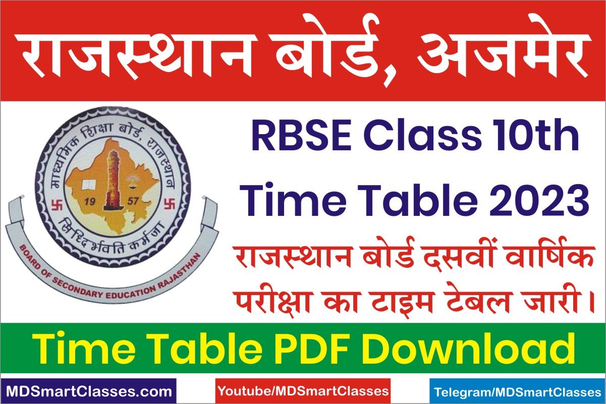Rajasthan Board Class 10th Time Table 2023 राजस्थान बोर्ड कक्षा दसवीं ...