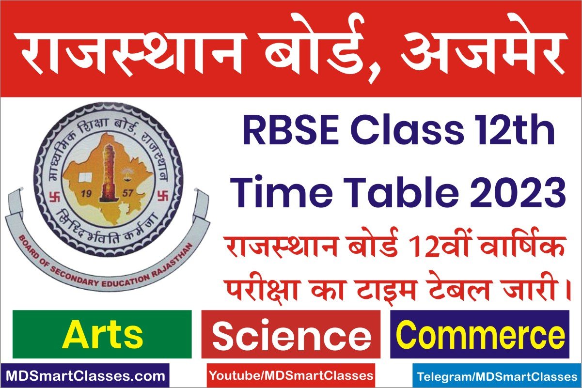 Rajasthan Board Class 12th Time Table 2023 राजस्थान बोर्ड कक्षा बारहवीं ...